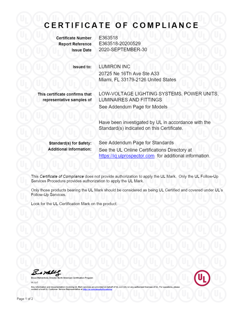 Certifications - Light LED Panel
